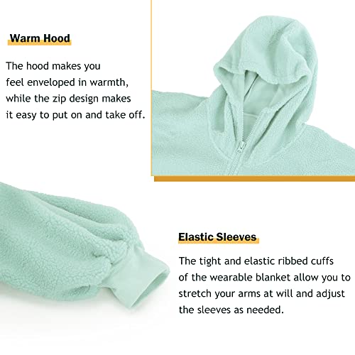 Solaris Quarter Zipper Wearable Blanket Hoodie, Super Warm Comfortable Lightweight Oversized Shearling Pullover for Men & Women, Best Gift for Loves, Mint