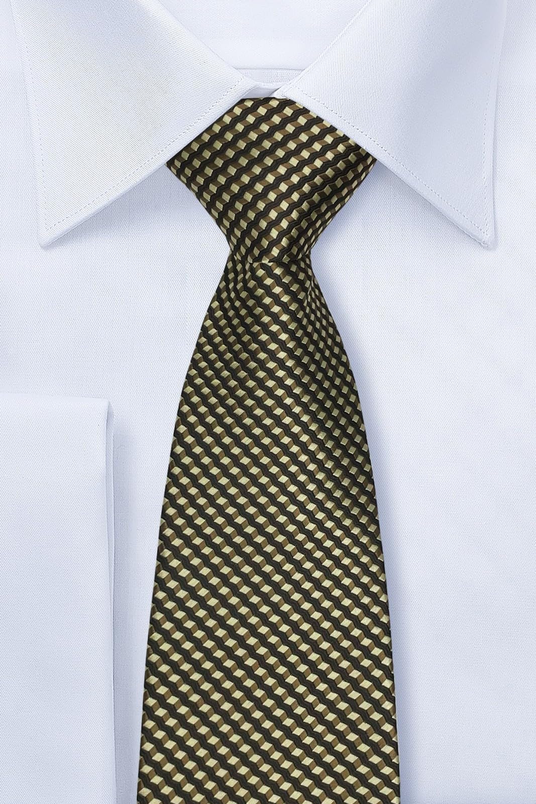Retreez Wavy Zig Zag Stripe Pattern Woven Men's Tie - Brown