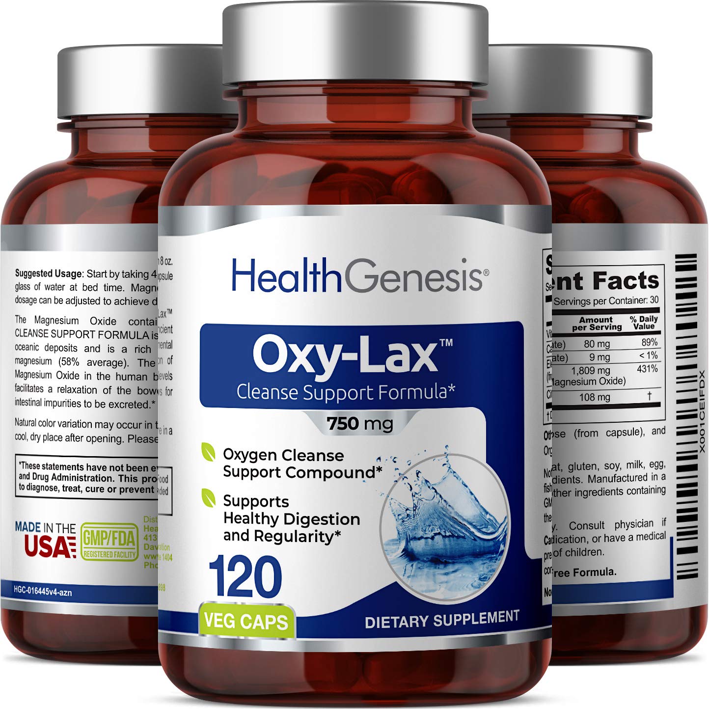 Oxy-Lax 750 mg 120 Vcaps - Natural Magnesium Oxide Oxygen Based Colon Cleanse Gentle Laxative Supports Healthy Digestive Tract Regularity