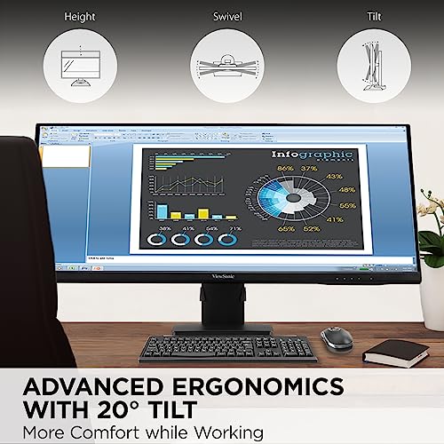ViewSonic VA3456-MHDJ 34 Inch 21:9 UltraWide WQHD 1440p IPS Monitor with Ultra-Thin Bezels, Ergonomics Design, HDMI, and DisplayPort Inputs for Home and Office