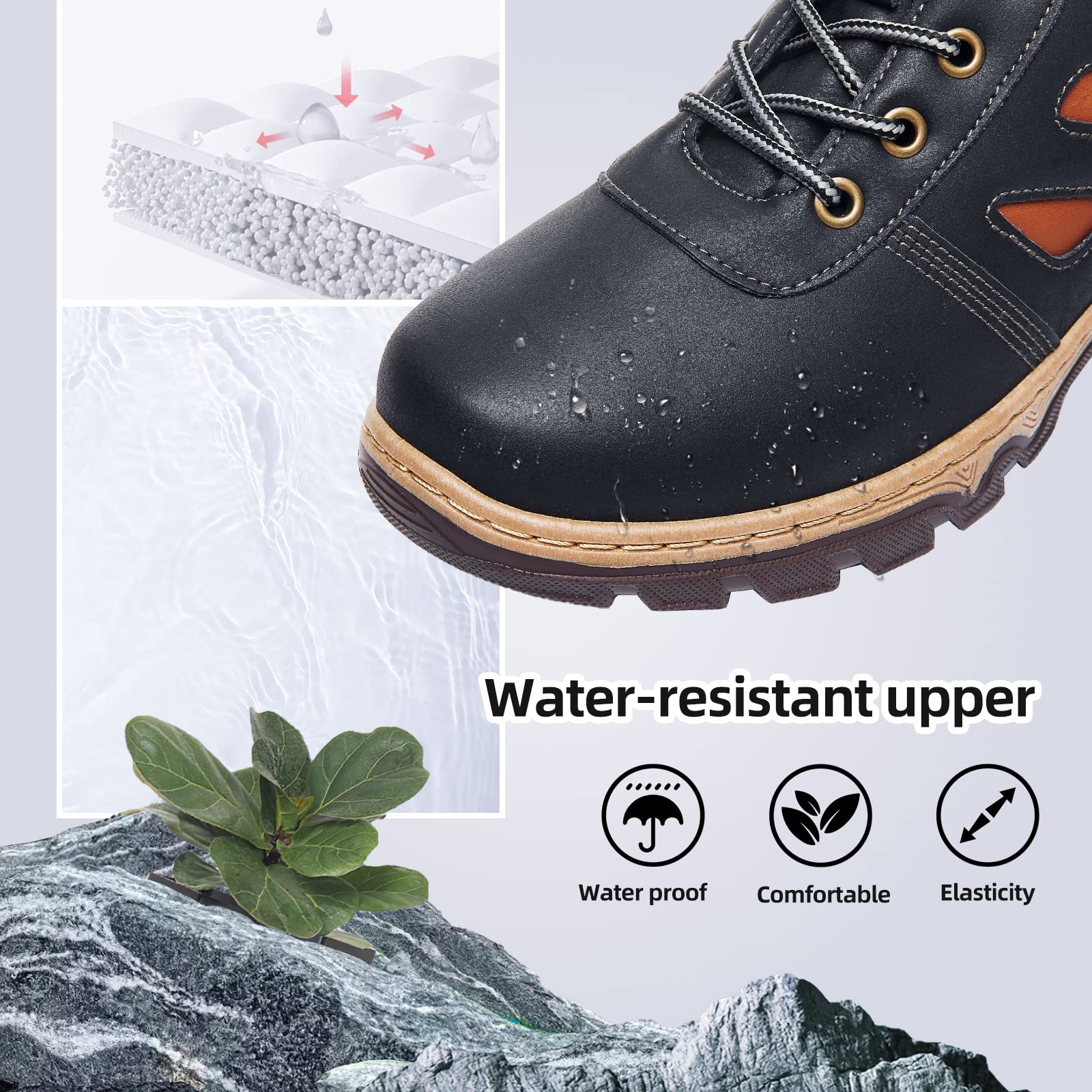 ZGR womens hiking boots Waterproof Non Slip mid boot Outdoor trekking walking Lightweight Hiking Shoes (Black,US11