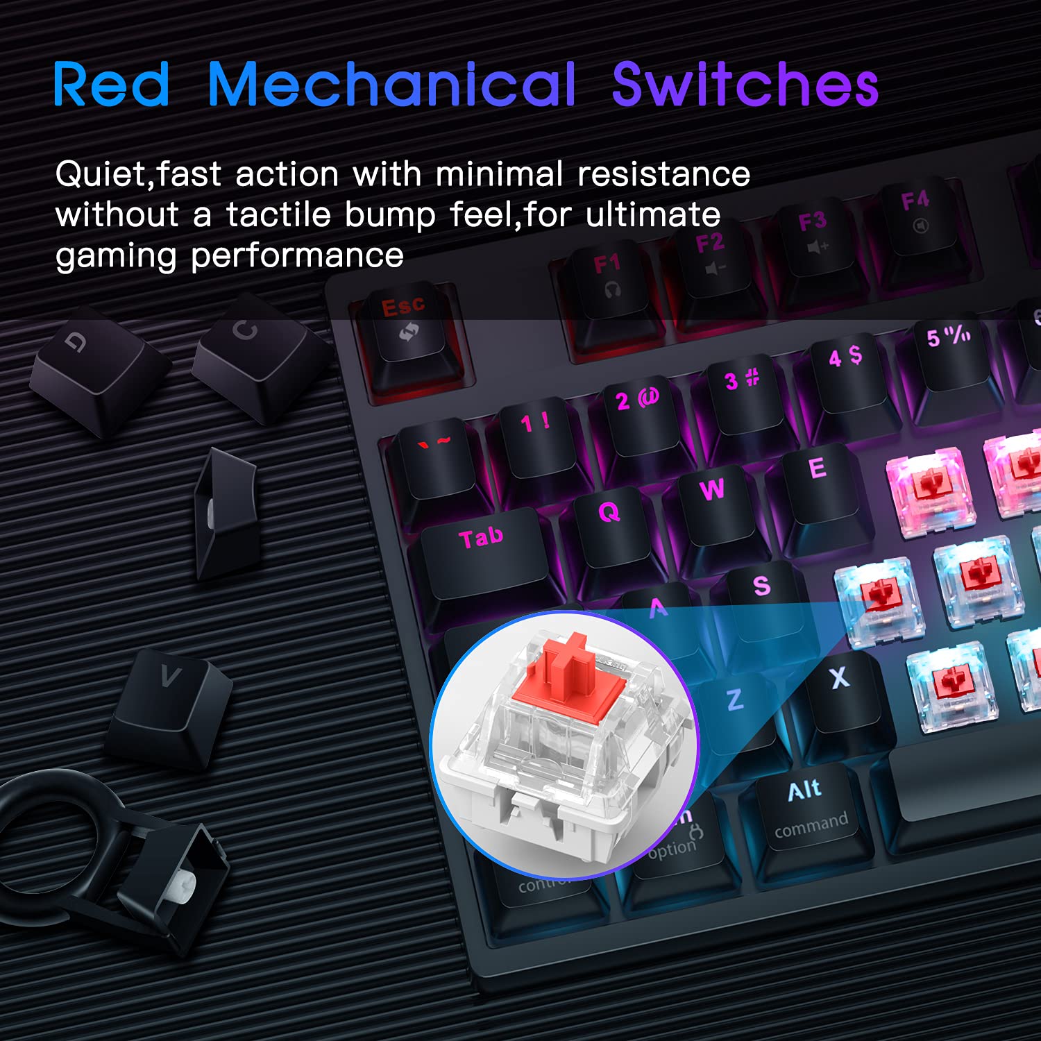 RECCAZR TK18 TKL Mechanical Gaming Keyboard RGB Rainbow Backlit Compact Wired Keyboard with Roller Controller and Anti-Ghosting for Windows PC (87 Keys, Red Switches)