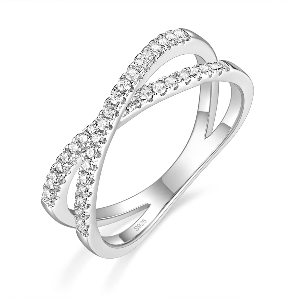 SOMEN TUNGSTEN 925 Sterling Silver X Cross Ring Cubic Zirconia CZ Wedding Band for Women Size 7.5
