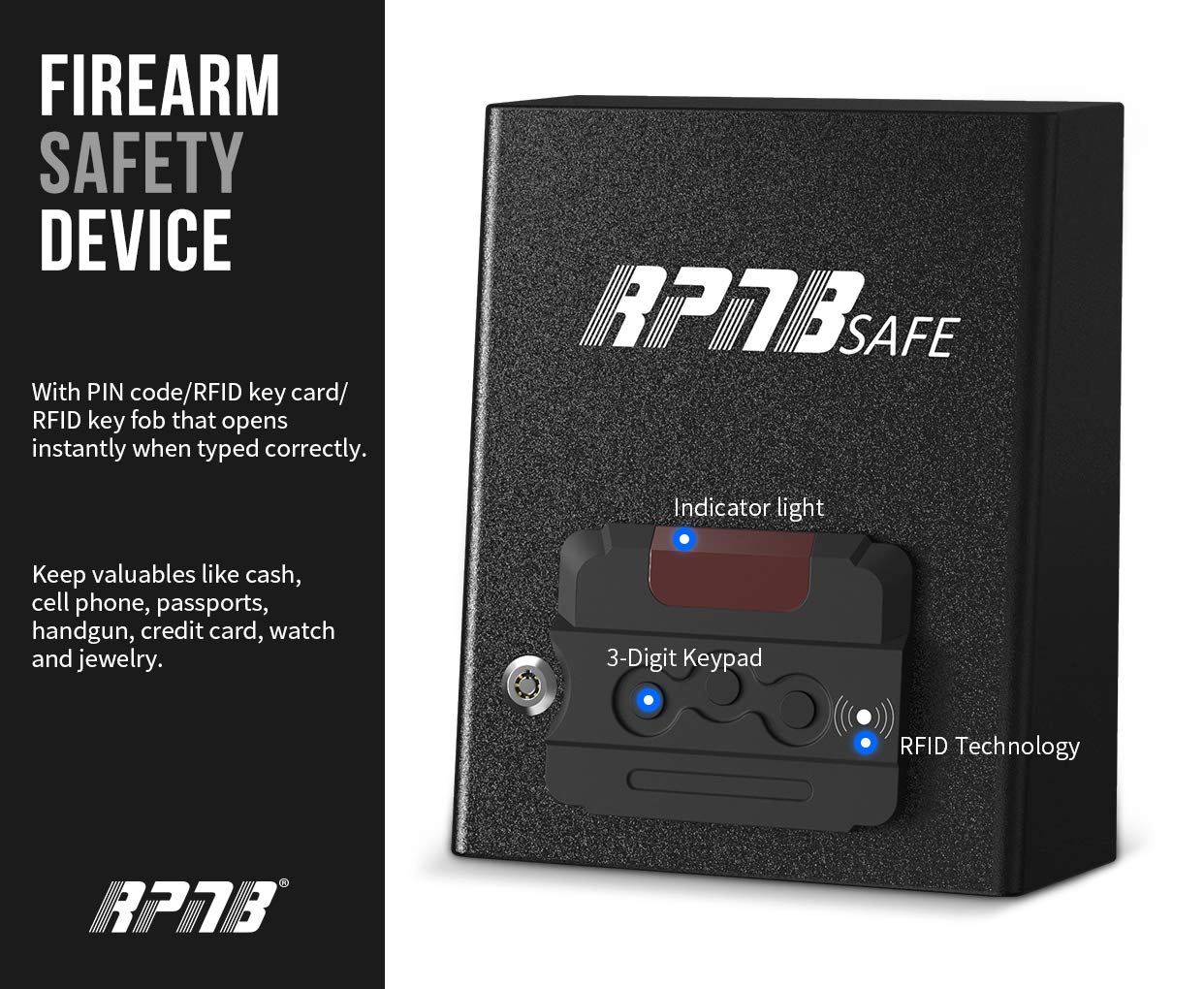 RPNB Pistol Safe Quick Access Pop-Open Door Safe, Gun Safe with Digital Key Pad, Heavy Duty Storage for Firearms Cash Jewelry Documents & More - for Home Office Hotel Use