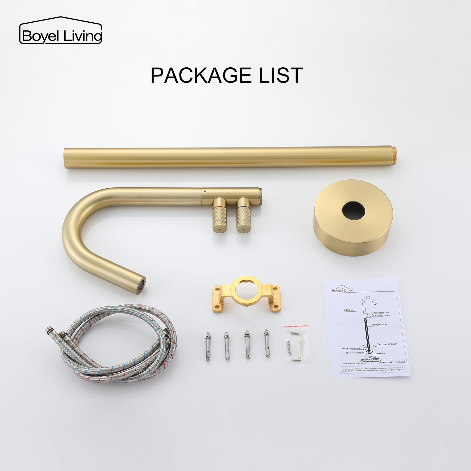 Premium Freestanding Bathtub Filler Faucet Brushed Gold Dual Handle Bath Tub Faucet Solid Brass Tub Filler Facuet for Bathtub