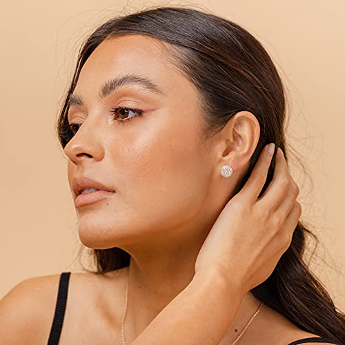 PAVOI 14K White Gold Plated Sterling Silver Post Halo Cluster Cubic Zirconia Stud Earrings for Women | White Gold Earrings