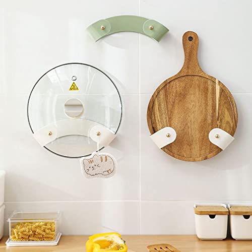 SEYFI Kitchen Shelves,Kitchen Countertop Cutting Board Rack, Plastic Pot Pan Lids Holder, Bakeware Baking Tray Drying Display Stand, Spoon Rest, Wall Mounted/Green