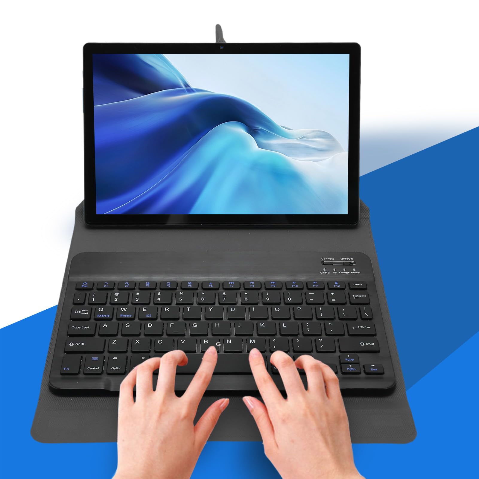 SHYEKYO Gaming Tablet, 5G WiFi 2 in 1 Front 12MP Rear 24MP 12GB 256GB Octa Core CPU 10.1 Inch Tablet with Keyboard for School (US Plug)