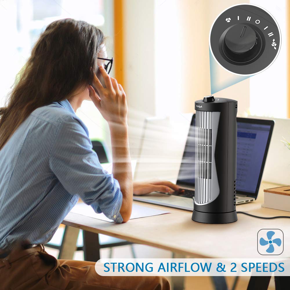 Small Oscillating Tower Fan, Portable Electric Desk Fan, Quiet Personal Cooling Fan, 13 Inch, Ultra-Slim, 2 Settings, Rotating Standing Fan Perfect for bedside Office Home Tabletop