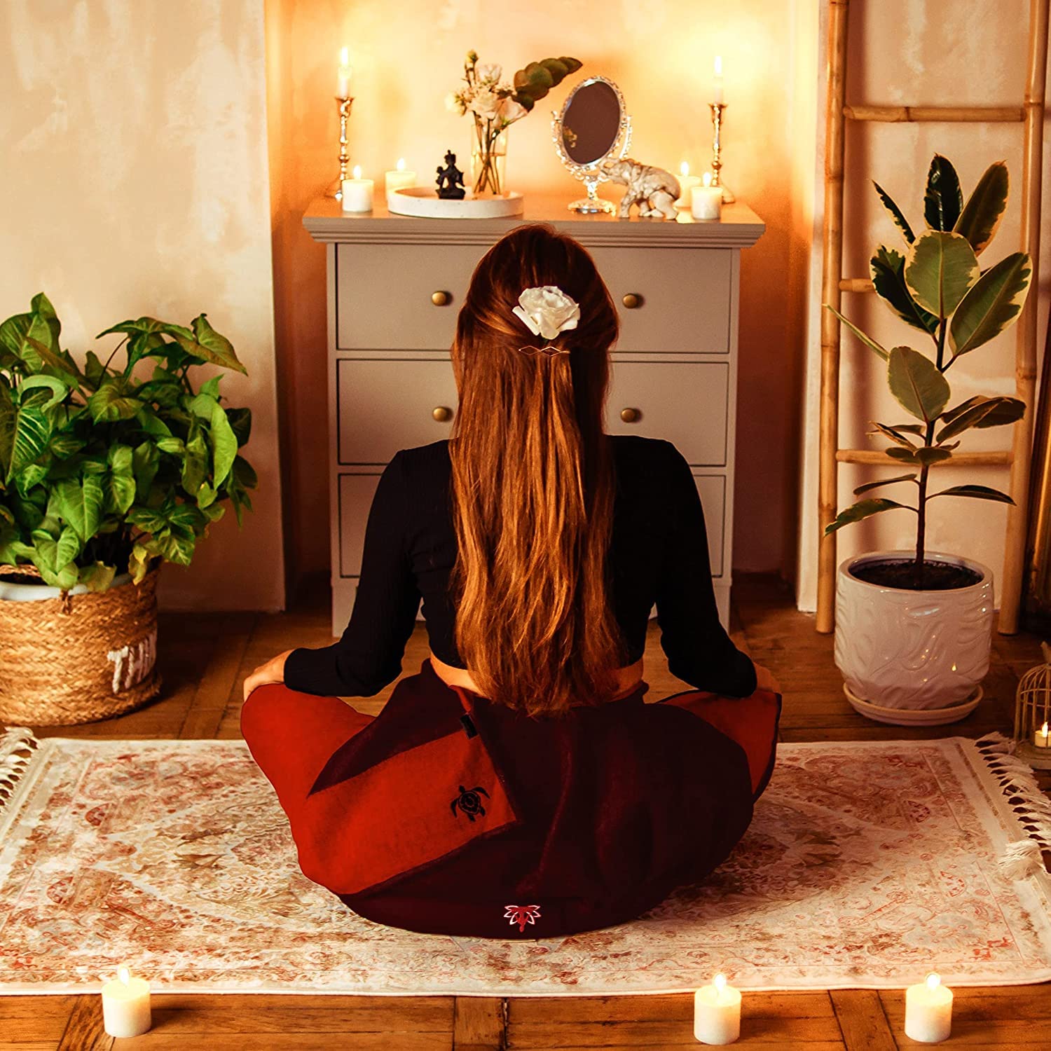 still and steady Meditation Blanket - Yoga Blanket - accessories for meditation mat, yoga mat (Red Wool)