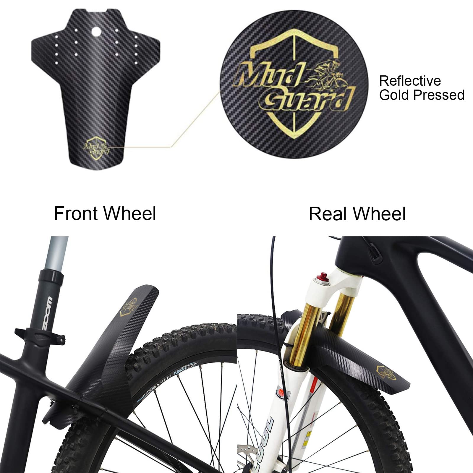 TEKCAM MTB Fender Mountain Bike Fender with Gold Pattern Universal Front and Rear Mountain Bicycle Mud Guard Fits 20"/24"/26"/27.5"/29" Fat Tire Bikes and All Disc Brake Bicycles - 1 Pair