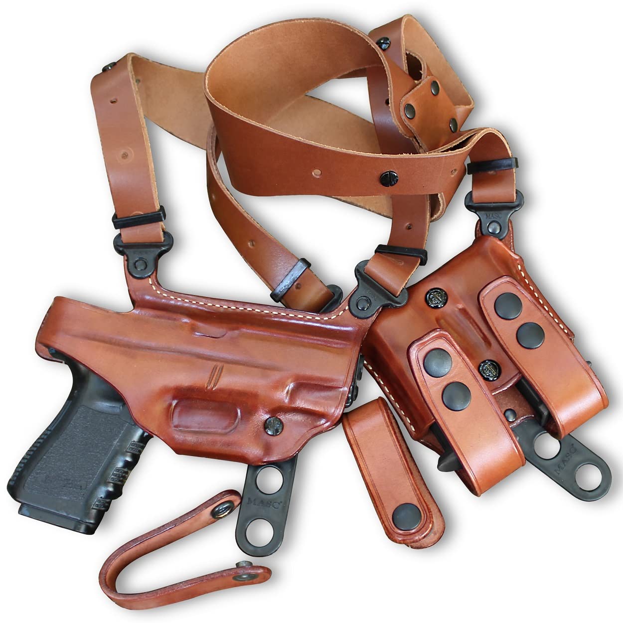 Premium Leather Horizontal Shoulder Holster System with Double Magazine Carrier for Standard Sigg P365 with Out Rail 9mm Micro Compact 3.1''BBL, Right Hand Draw, Brown Color #1329#