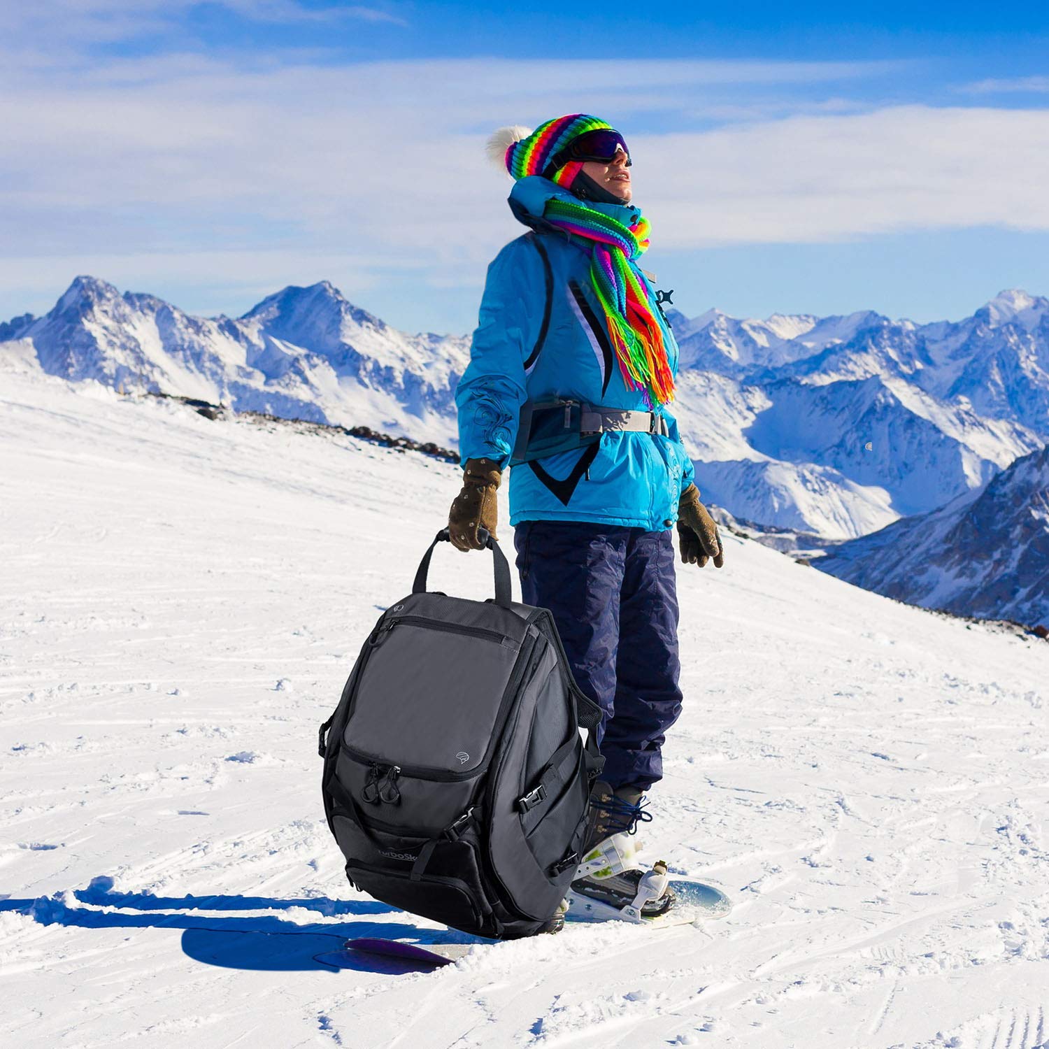 TurboSke Ski Boot Bag Backpack - 65L Waterproof Skiing Snowboarding Travel Luggage Backpack - Stores Boots Skis Snowboard Helmet Goggles Jackets Gloves & Other Accessories for Men & Women (Black)