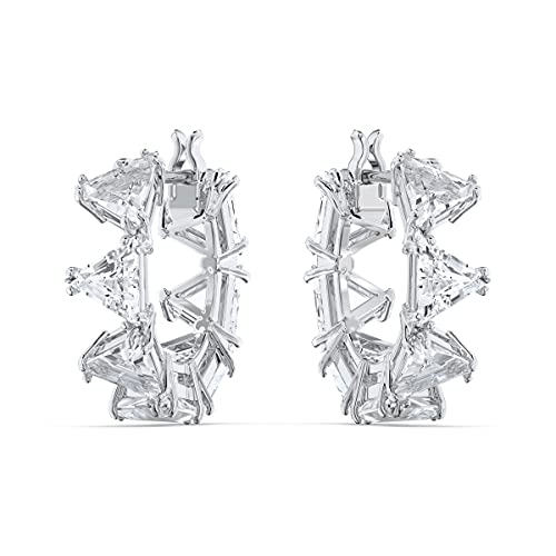 SWAROVSKI Matrix Small Hoop Earrings, Clear Triangle-Cut Crystals in a Rhodium Finish Setting, Part of the Swarovski Matrix Collection