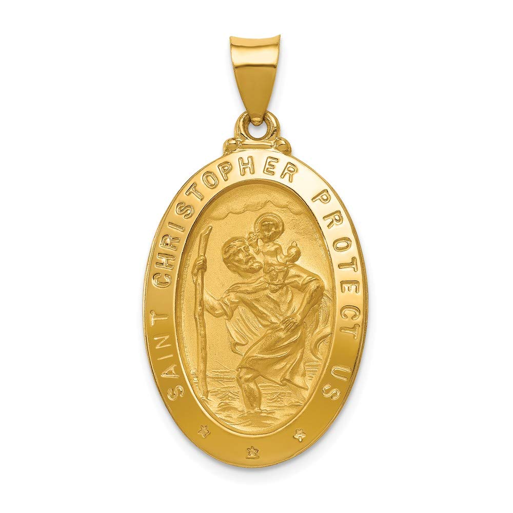 Sonia Jewels 14k Yellow Gold Catholic Patron Saint Christopher Medal Brushed Matte Finish Pendant Charm - 28mm x 18mm