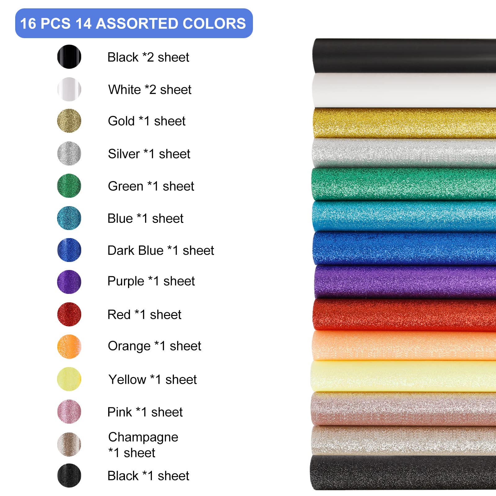 SGHUO 16 Pack Glitter HTV Heat Transfer Vinyl