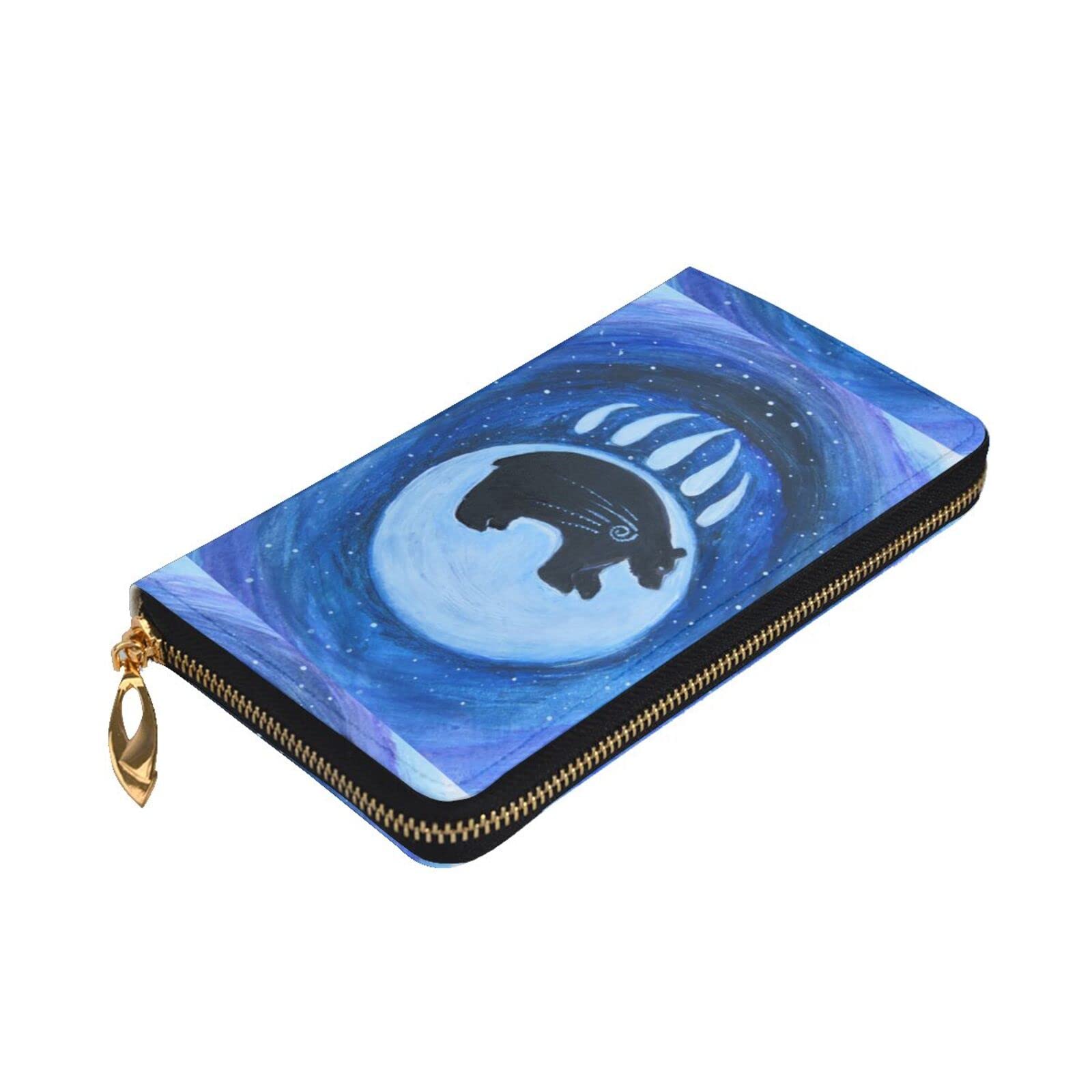 Women Zip Around Long Wallet Bear Clan Native American Printed Credit Card Holder Purse