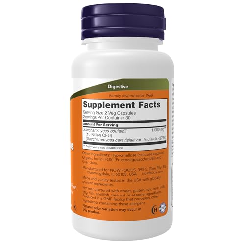 NOW Supplements, Saccharomyces Boulardii, 5 Billion CFU Probiotic, 60 Veg Capsules
