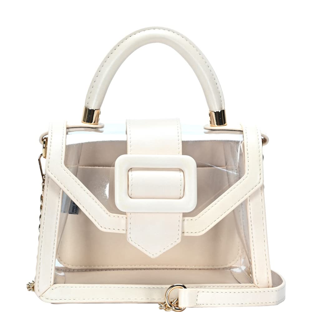 Womens Vegan Leather Classy Top-Handle Medium Flap Clear Transparent Satchel Handbag Purse Crossbody Bag (Mauve)