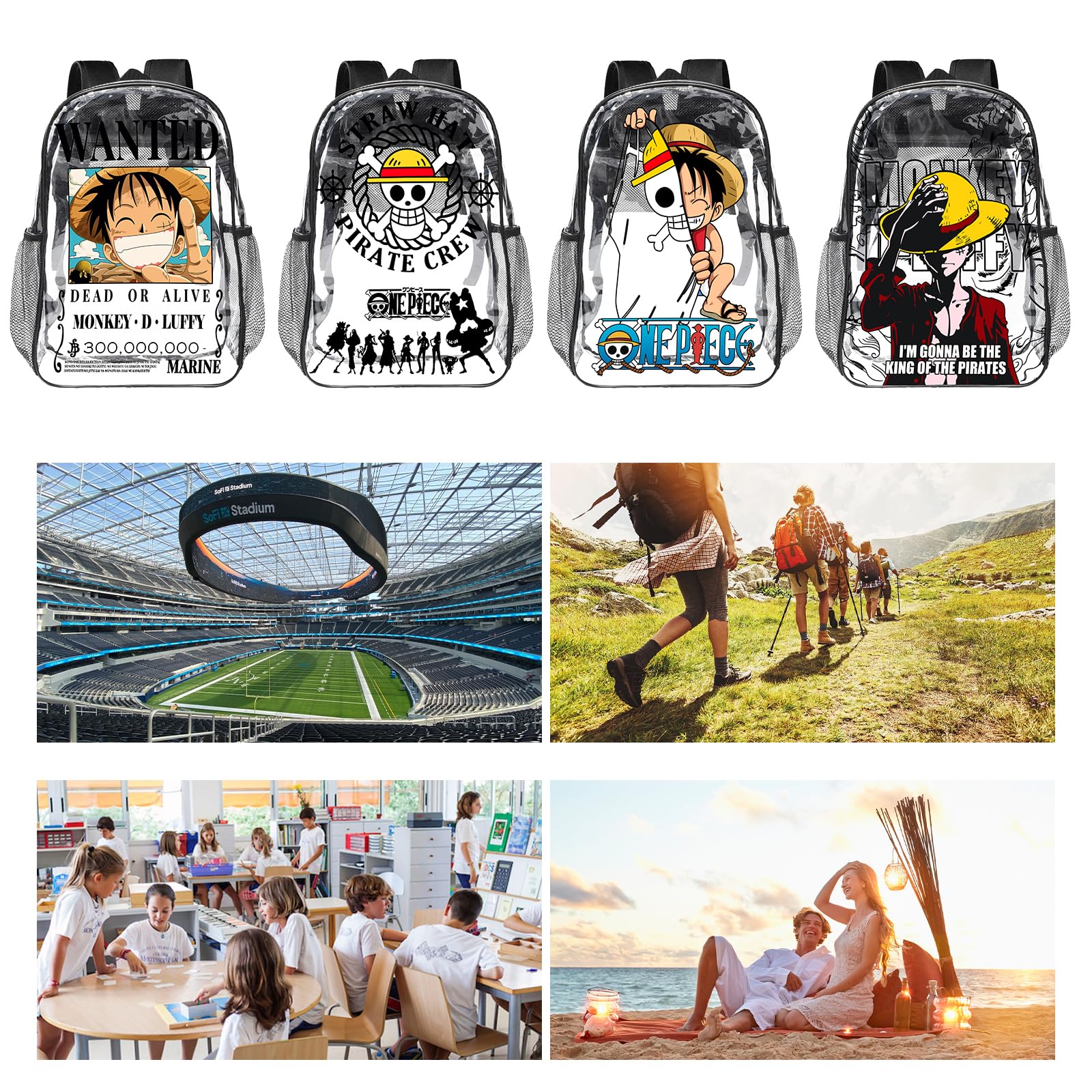URYLVUG Japanese Anime Clear Backpack, Cosplay PVC Daypack, Heavy Duty See Through Shoulder Bag for Work, Transparent Plastic Bag for Boys Girls-Wanted