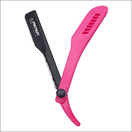 Professional Slide Out Replaceable Blade Straight edge Razor, Pink Plastic Handle Barber Razor, Straight Razor, Razor for men with Razor Blade by ''Premium Blades''