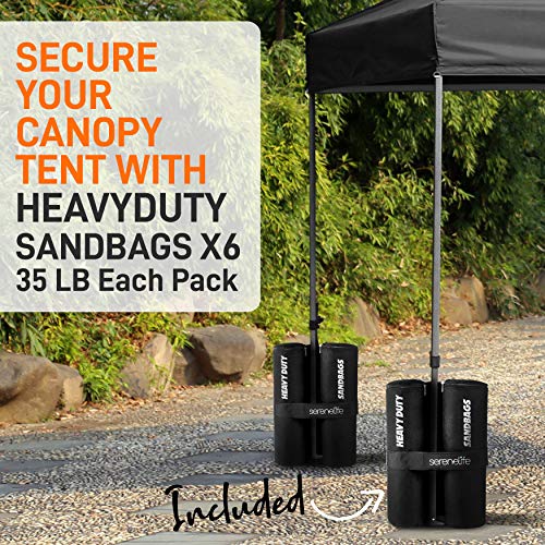 SereneLife Pop Up Tent Commercial Instant Shelter - Waterproof Polyester Tent with Portable Wheeled Carry Bag and Sand Bag, 10 x 20 ft. (Black)