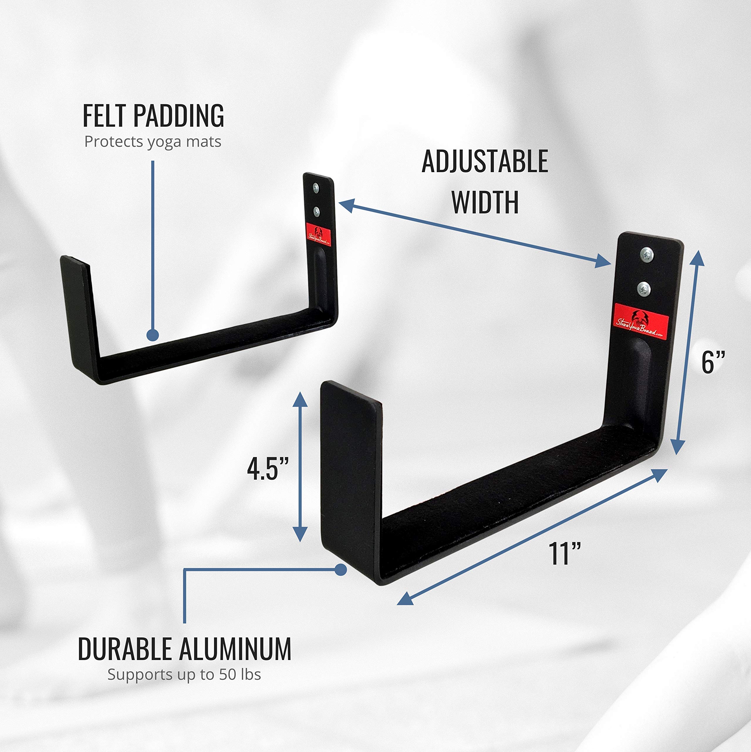StoreYourBoard Yoga Mat Storage Rack, X-Large, Foam Roller Wall Hooks, 3 Exercise Mats, Fitness Gear Organizer