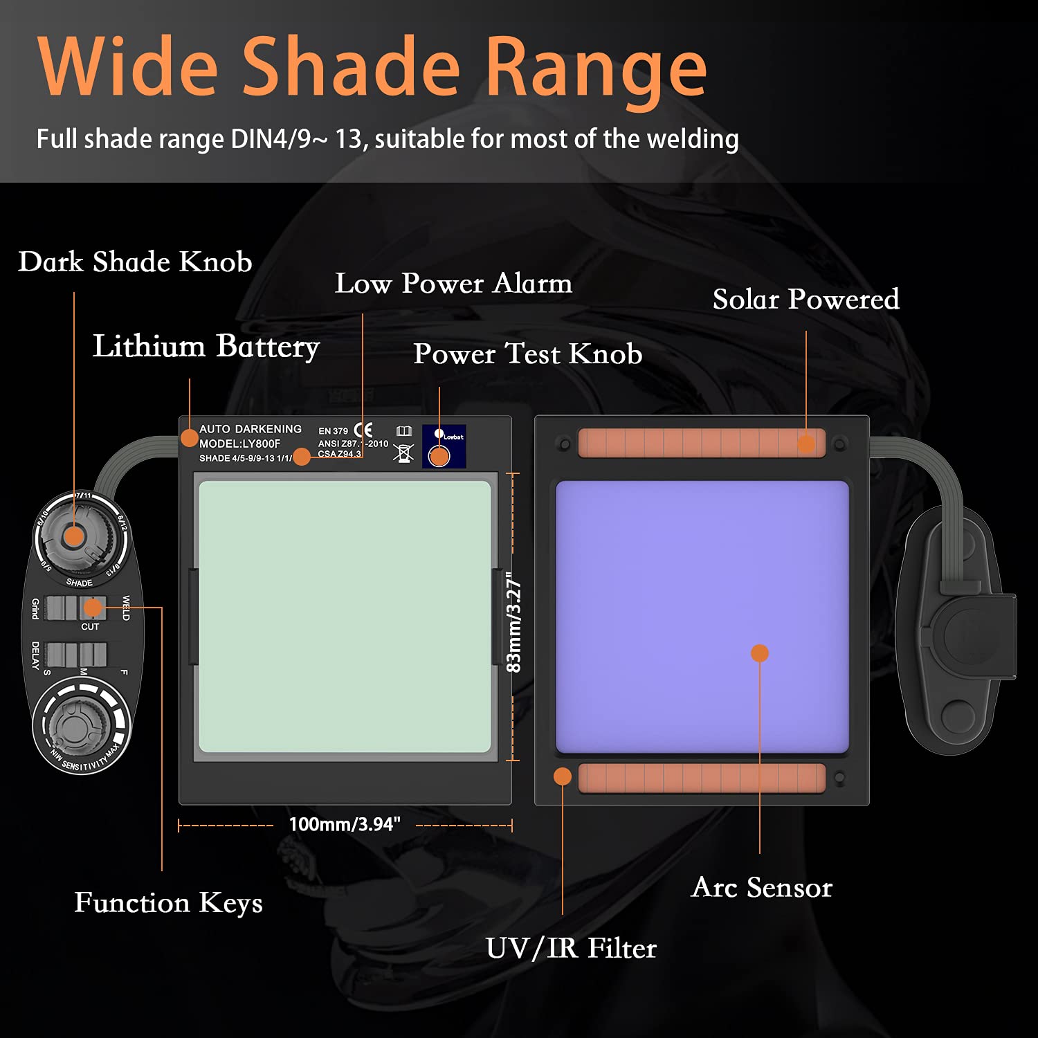 Tekware Auto Darkening Welding Helmet with Ultra Large Viewing Screen, True Color Welding Hood, 4 Arc Sensor Welder Helmet, Lightweight Welding Mask for TIG MIG ARC Grinding,1/1/1/2 Optical Clarity