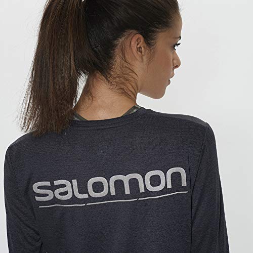 Salomon Women's Standard Agile Long Sleeve Running Tee, Black/Heather/Reflective Charcoal, Large