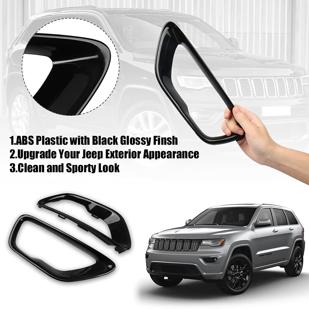 sportuli Black Front Fog Light Cover Fog Lamp Trim Replace for 2017-2021 Jeep Grand Cherokee (2017-2021)