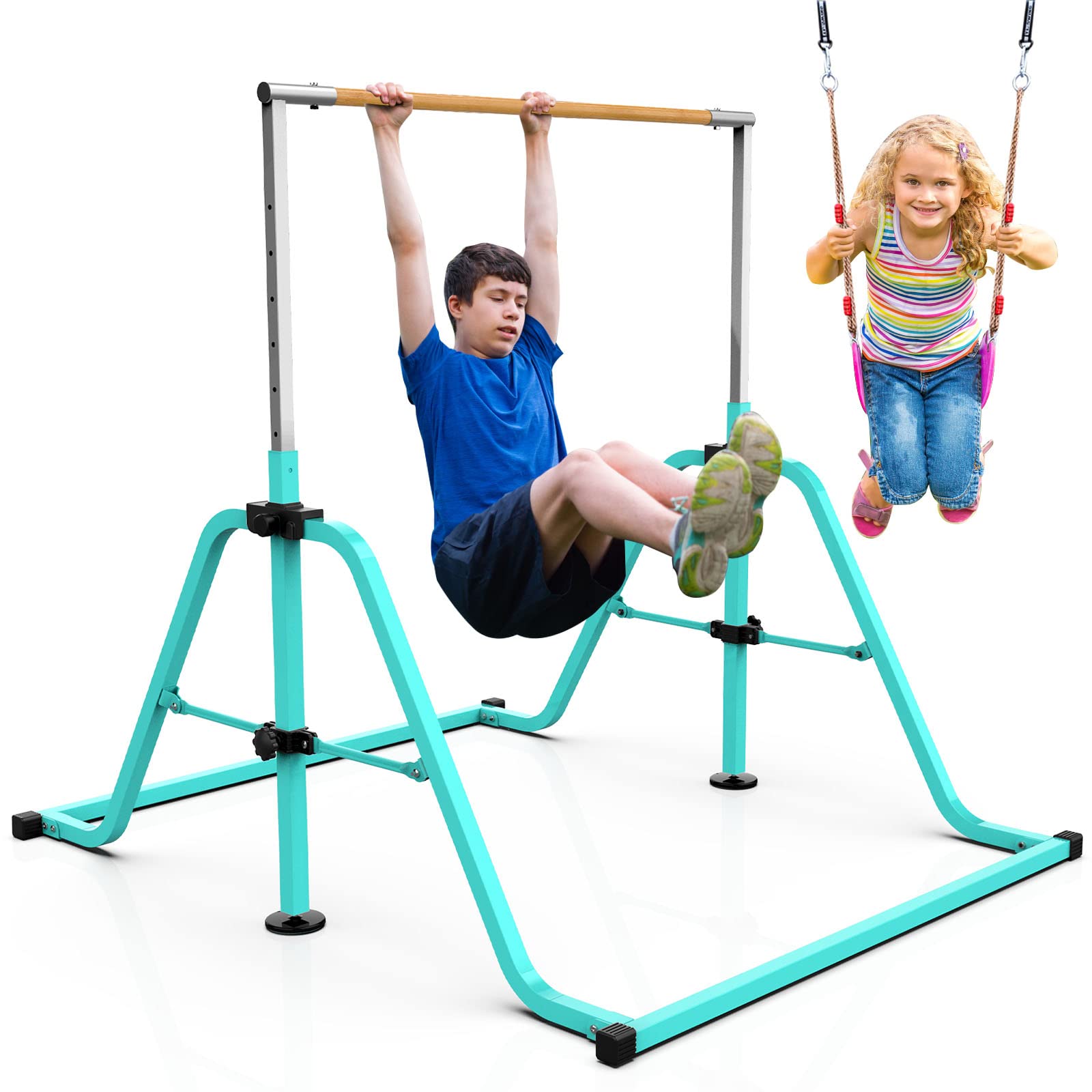 Weaile Gymnastics Bar for Home -Height Adjustable 3' to 5' Foldable Gymnastic Bar for Kids Ages 3-15, Ideal for Indoor and Home Training Bar