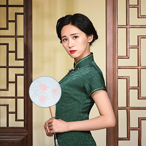 wrtgerht Chinese Round Fan Ancient Hand Fan Translucent Silk Fan Vintage Embroidery Hand Circular Fan Silk Dance Fan Wedding Supplies