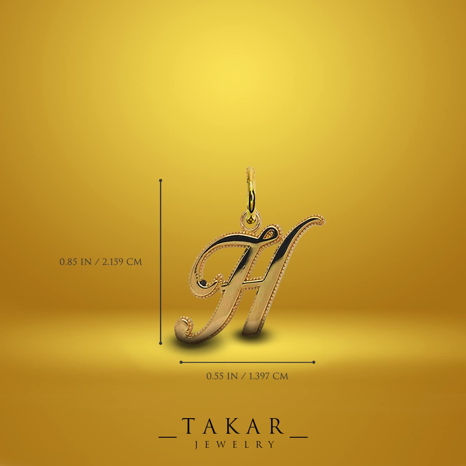 Solid 10k Yellow Gold Personalized Cursive-Style "H" Initial Pendant Necklace, 18"