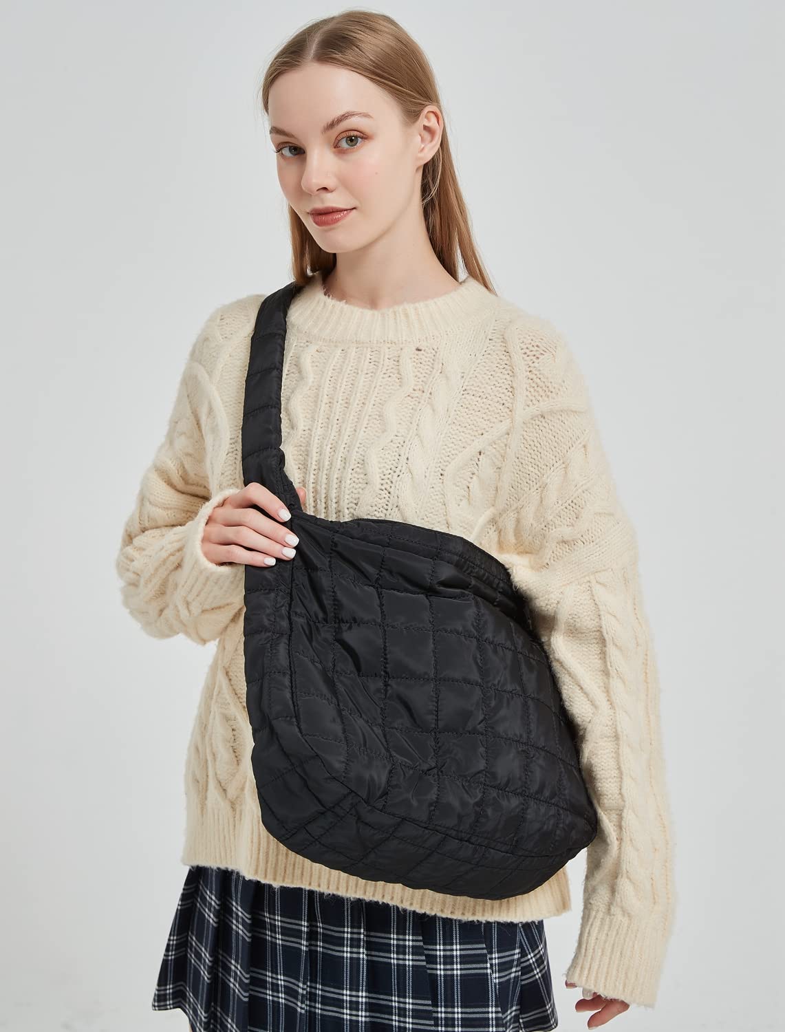 Women's Puffer Bag Quilted Shoulder Bag Lightweight Nylon Tote Bag Puffy Crossbody Bag Large Capacity Hobo Purse Handbag