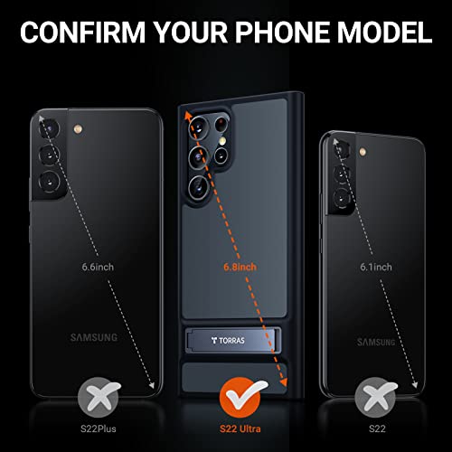𝙏𝙊𝙍𝙍𝘼𝙎 MarsClimber Designed for Samsung Galaxy S22 Ultra Case 6.8'' [3 Stand Ways Metal Kickstand] [8FT Military Shockproof Protection] Translucent Matte for Samsung S22 Ultra Case Mystic Black