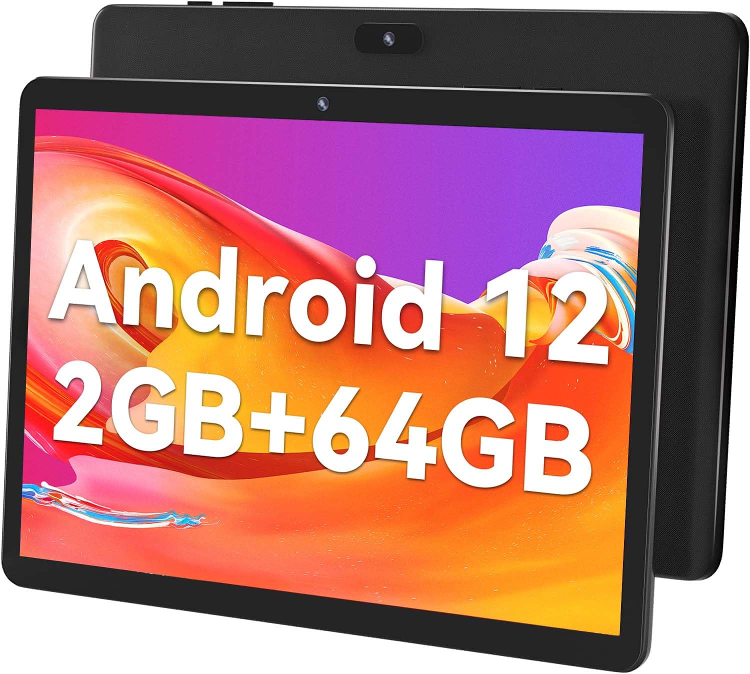 SGIN Android 12 Tablet 2GB RAM 64GB ROM, 10.1 Inches Tablet, Android 12 A133 Quad-Core Processor 1.6GHz, IPS Touch Screen HD 2+5MP Dual Camera, Large Capacity Battery, WiFi, Bluetooth, Black