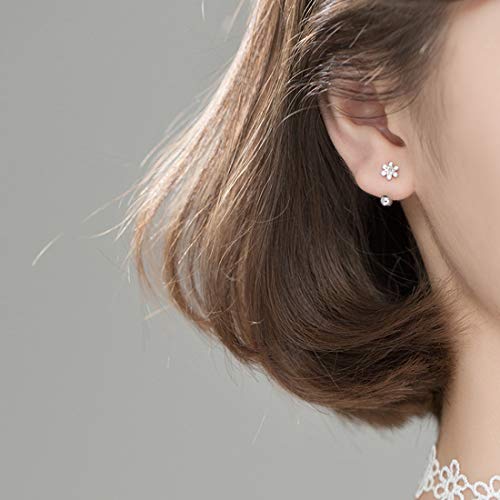SLUYNZ 925 Sterling Silver Small Daisy Earrings Cuff for Women Flower Half Hoop Earrings Cartilage Earrings Helix Piercing Ball Studs (A-Silver)
