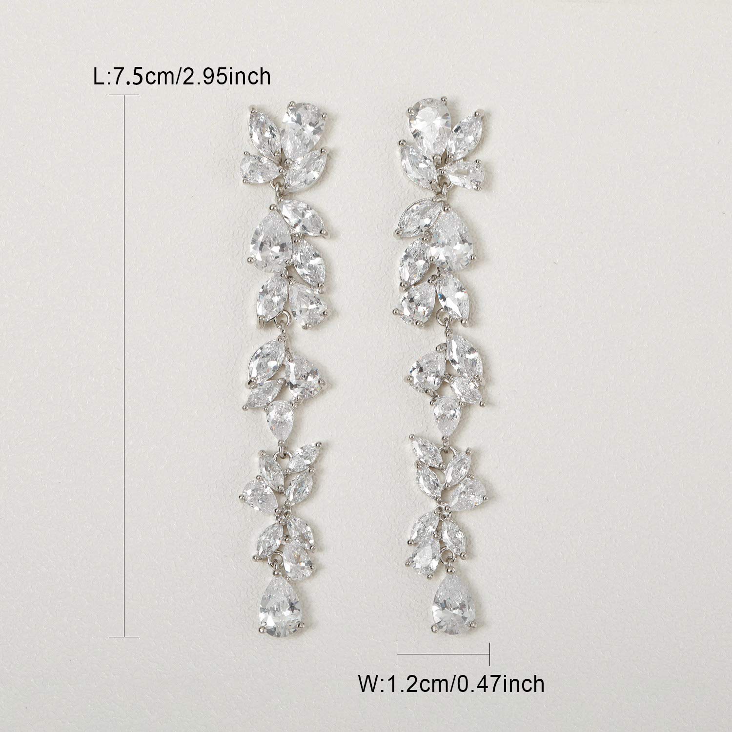 SWEETV Cubic Zirconia Bridal Earrings for Women Brides, Silver Crystal Chandelier Wedding Drop Earrings for Prom or Pageant