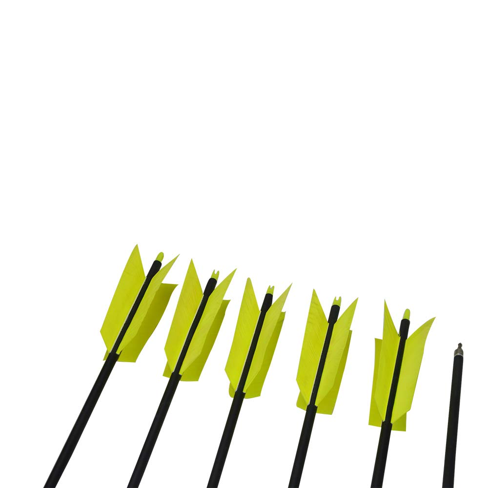 SHARROW 6pcs 30 inch Archery Flu-Flu Arrows Spine 400 Carbon Arrows with Replaceable Broadheads for Compound Bow Recurve Bow Hunting (Types1 Yellow, 6pcs)