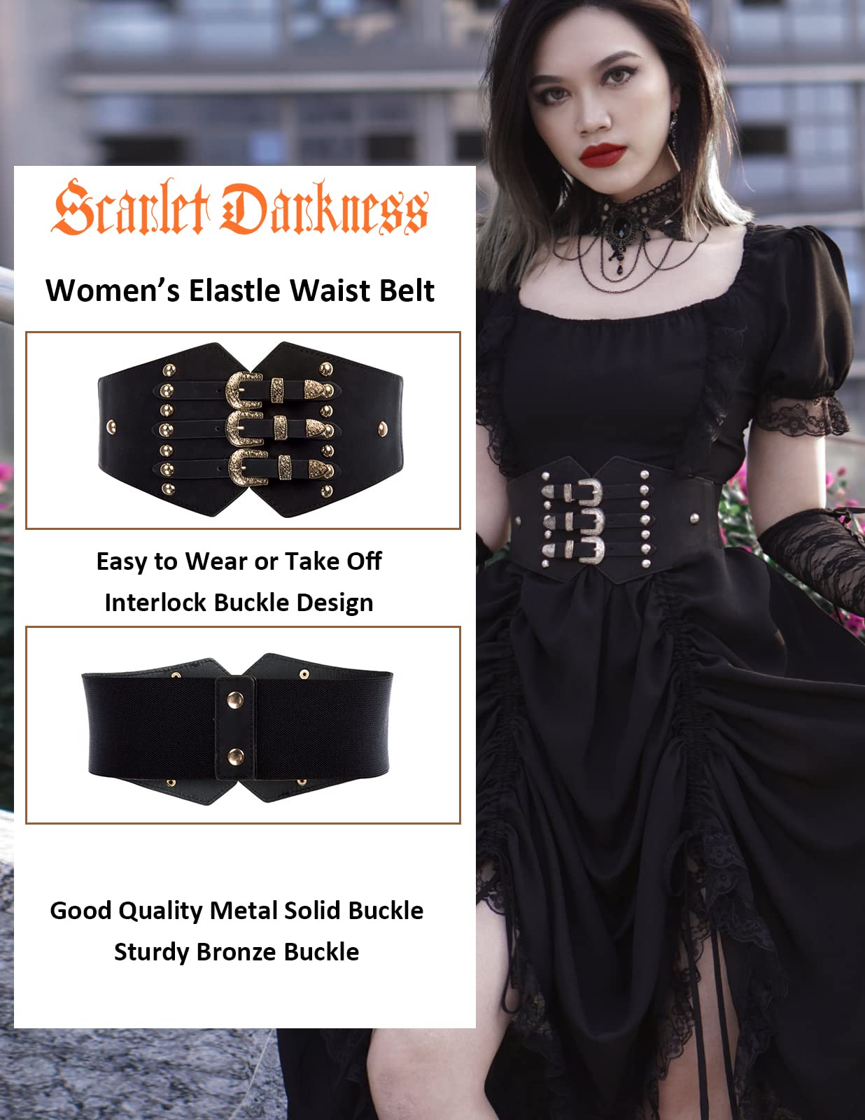 Scarlet Darkness Women Gothic Cincher Belt Corset Steampunk Elastic Wide Waist Belt Black L