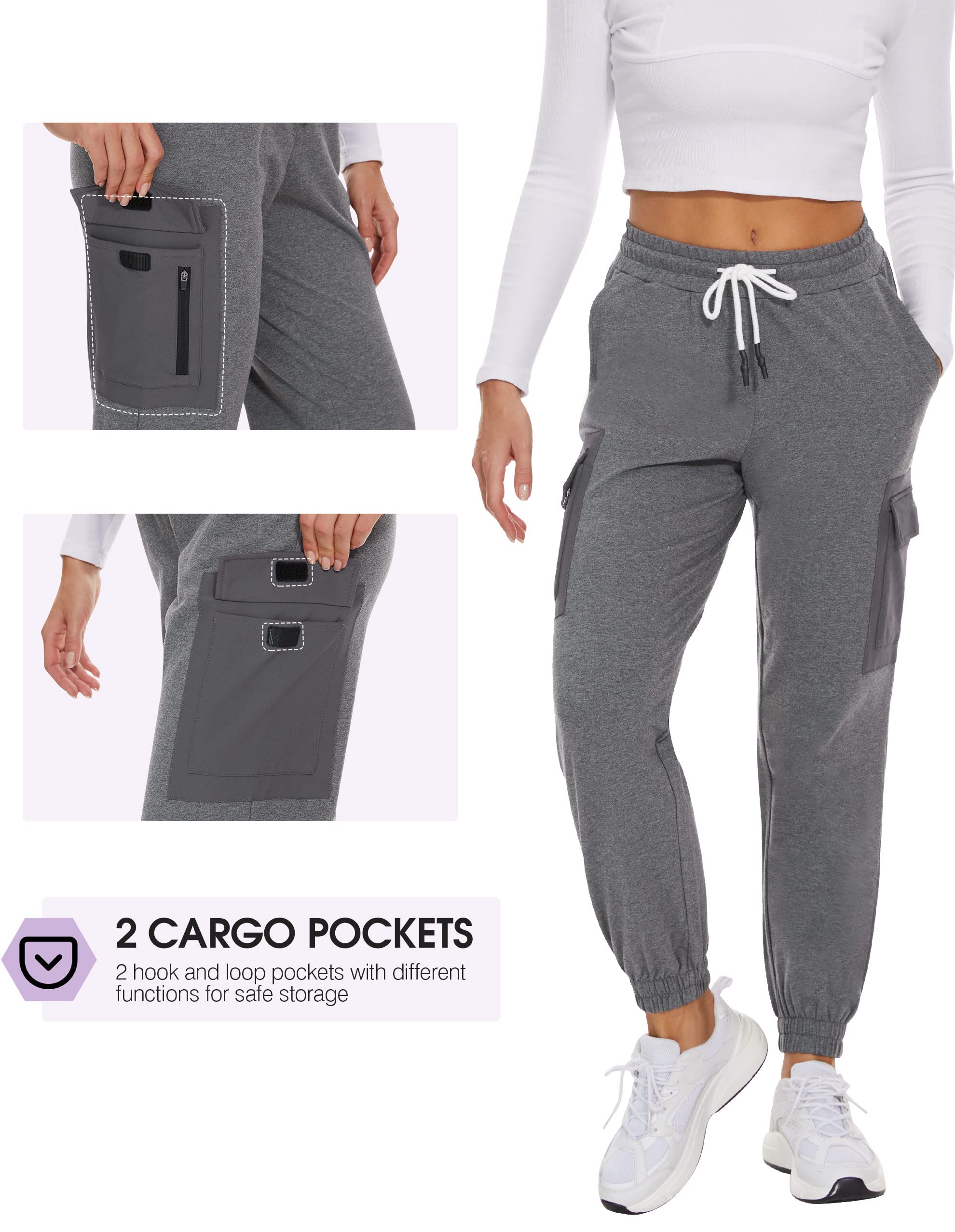 Women's Loose Cargo Sweatpants Pockets Sporty Gym Athletic Fit Jogger Pants Yoga Lounge Grey