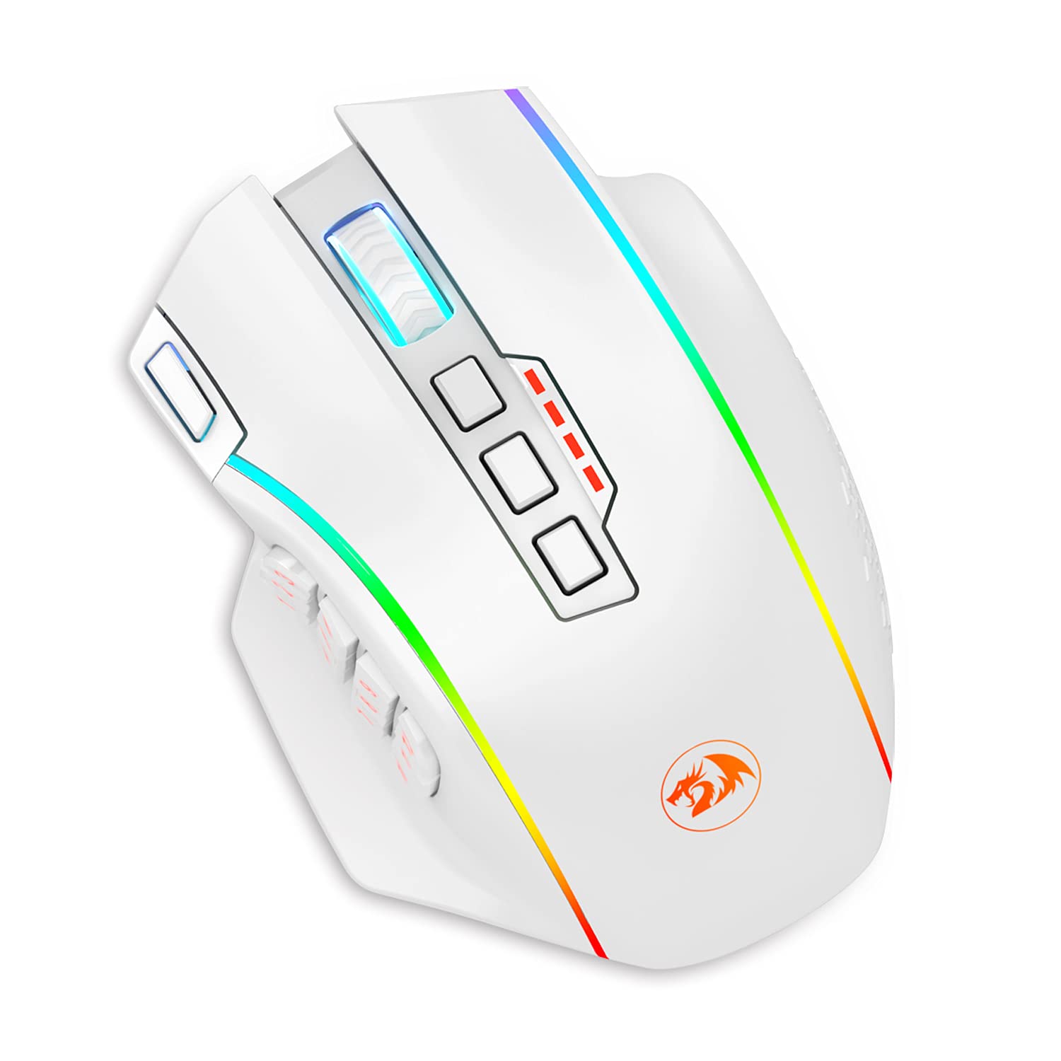 Redragon M901 Gaming Mouse RGB Backlit MMO 16 Macro Programmable Buttons 16000 DPI for Windows PC Computer (Wireless, White)