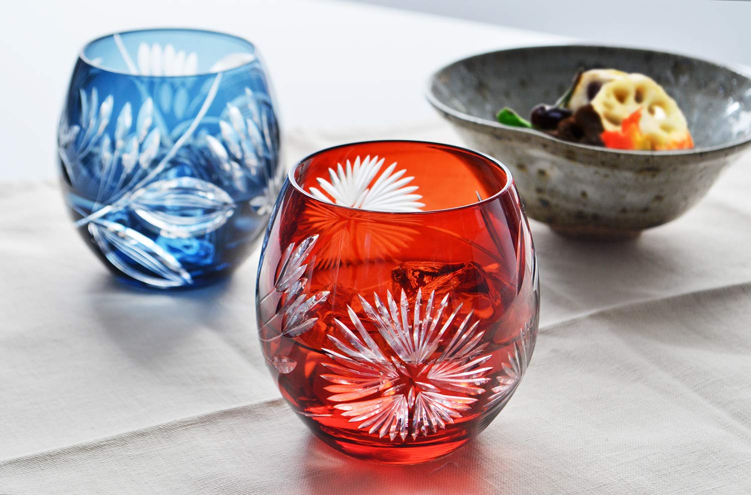 Toyo Sasaki Glass HG880-T106 Pair Free Glass, Kiriko Gift, Blue & Red, 11.8 fl oz (350 ml), Pack of 2