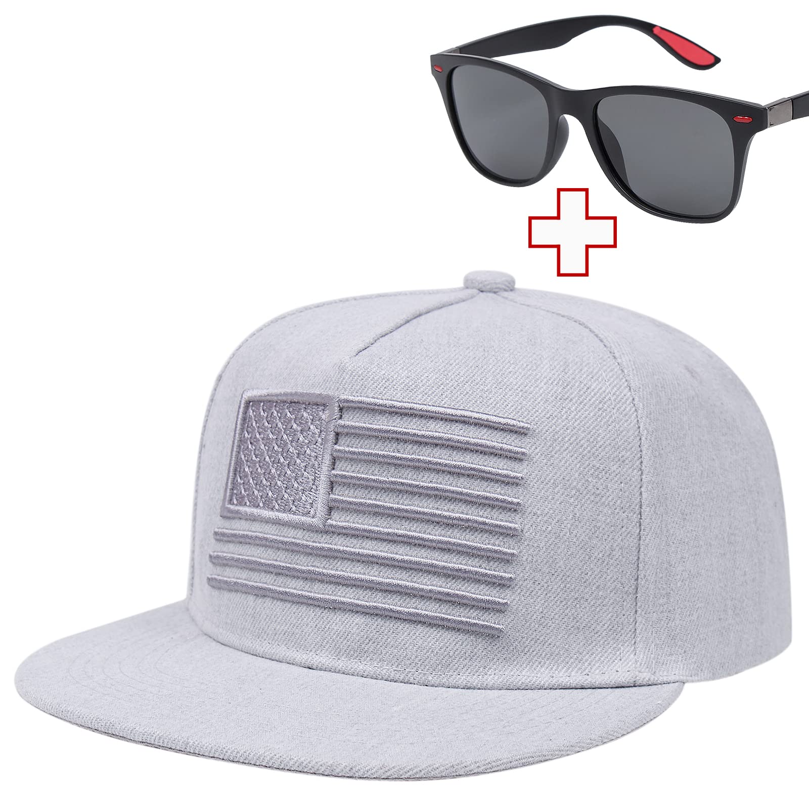 ZHONGNIAO American Flag Hat Unisex Snapback Hat, Flat Brim Hats Unisex Adjustable Trucker Hat Hip Hop Baseball Cap+Eyeglasses White