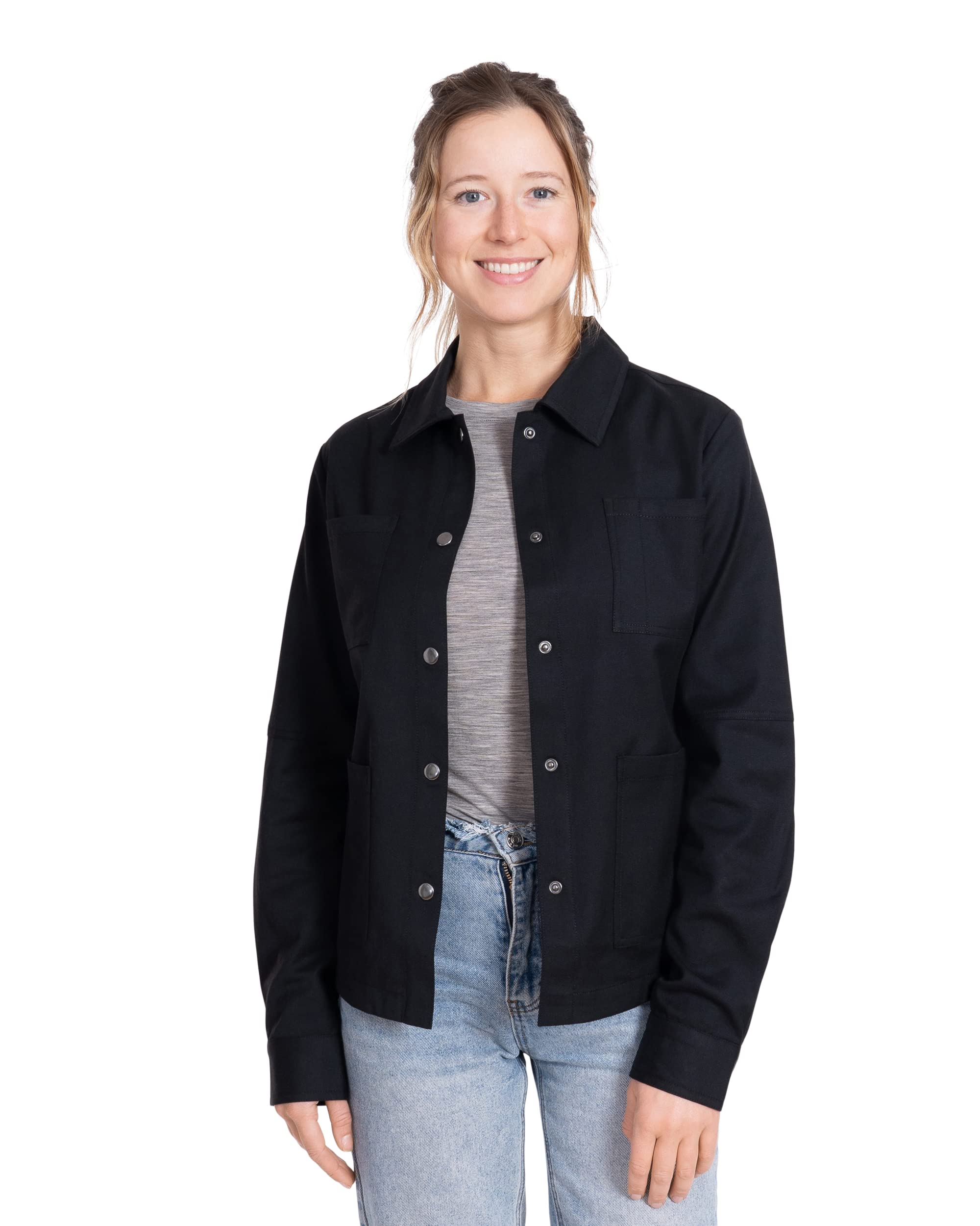 Woolly Clothing Women's Merino Wool Longhaul Shirt Jacket - Wicking Breathable Anti-Odor - Black - L