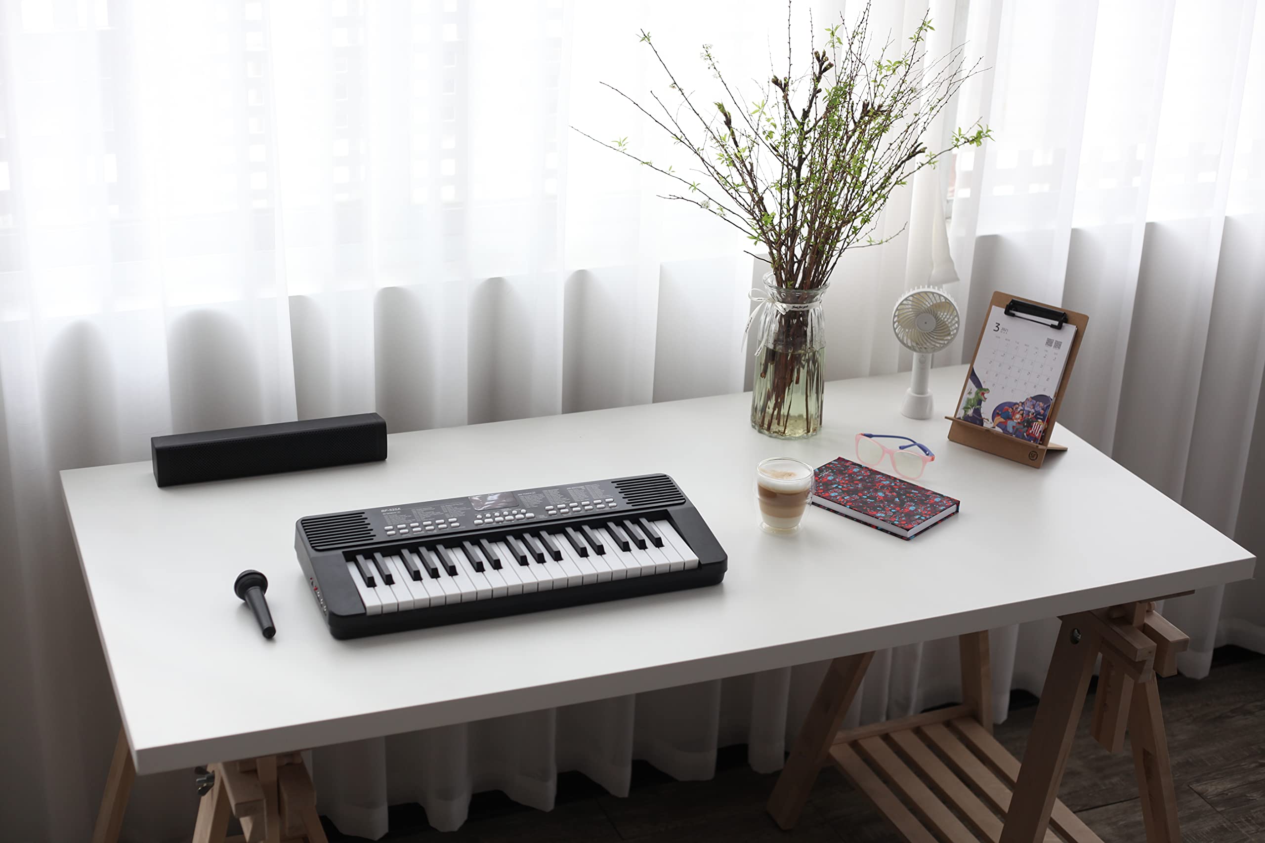 SUNLP 37-Key Electronic Keyboard, Multi-Function Portable Electric Piano Keyboard With Double Speaker, Built-in Chargeable 3.7V Li-ion Battery With Microphone For Kid Beginners Portable Use