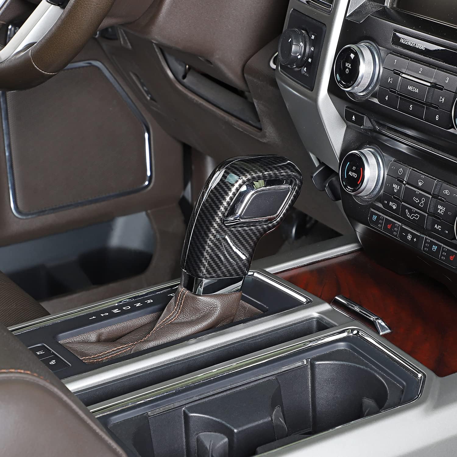 SQQP ABS Carbon Fiber Gear Shift Knob Cover Stick Shifter Cap Cover for 2015-2020 Ford F150
