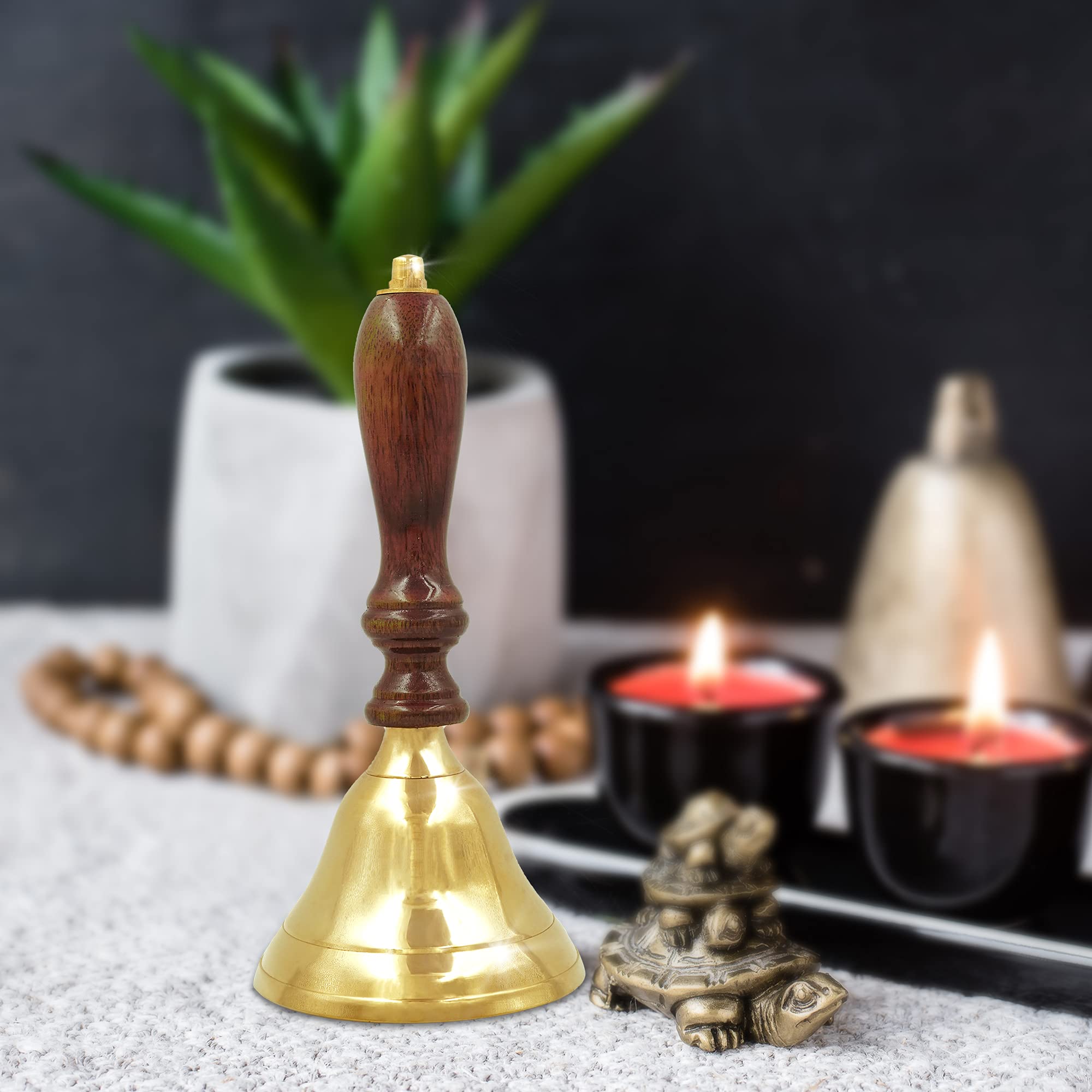 Shubhkart Wooden brass Classic Bell- for Wedding Events Decoration, Food Line, Alarm, Jingles, Ringing, Service Bell (Medium)