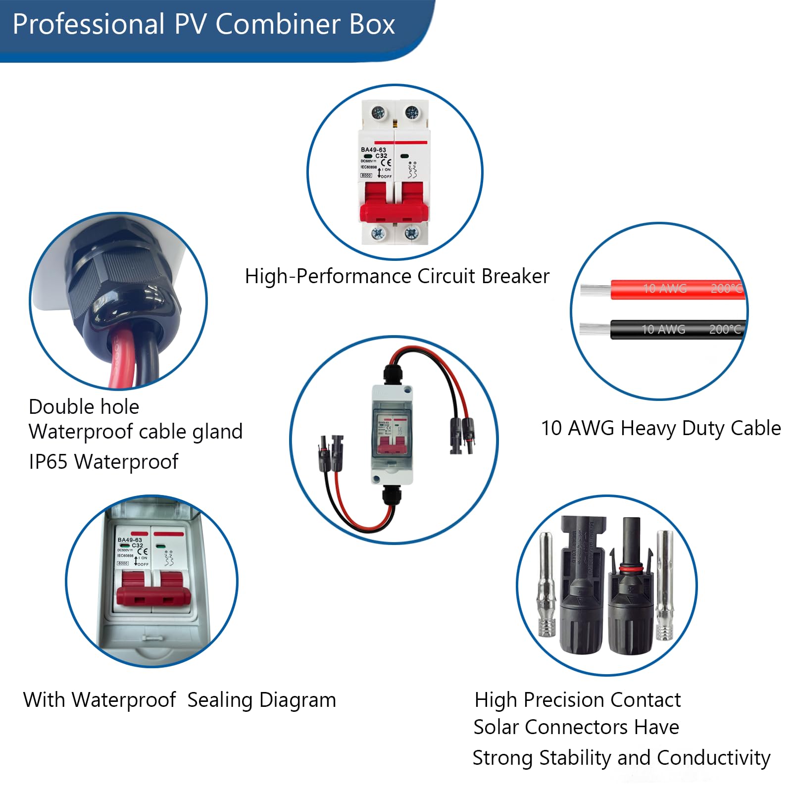 Solar Panels Solar Disconnect Switch with 32 Amp Miniature Circuit Breaker Box IP65 Waterproof Photovoltaic Circuit Isolator for Solar Power System RV, Boats