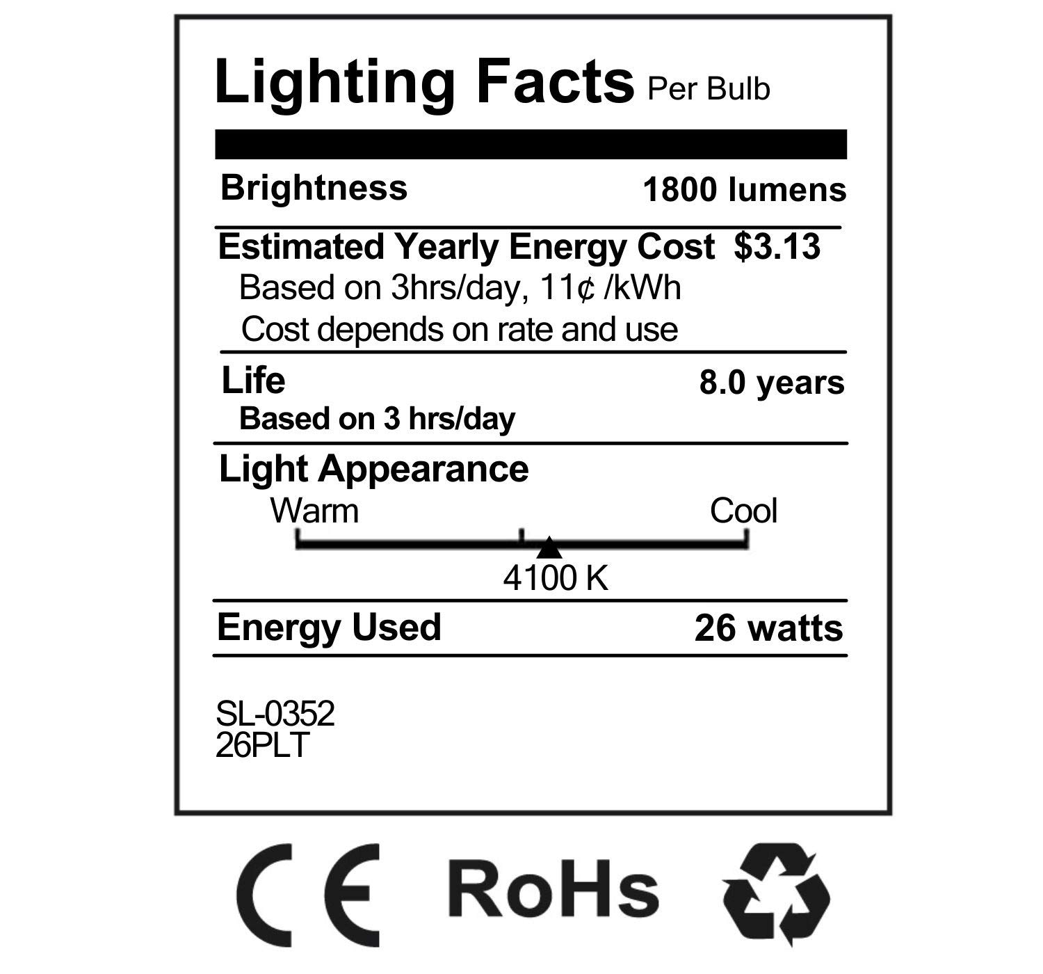 Pack of 10 PLT 26W GX24q-3 841, 26 Watt Triple Tube, 4 Pin Compact Fluorescent Light Bulb